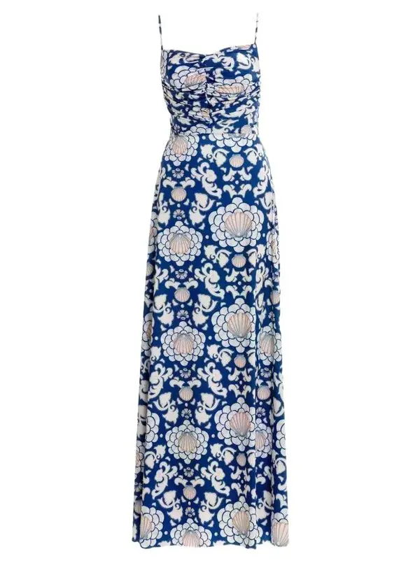 Agua Bendita Arista Shell-print Maxi Dress - Blue
