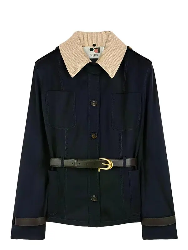 Ports 1961 Belted Ribbed-collar Jacket - Blue