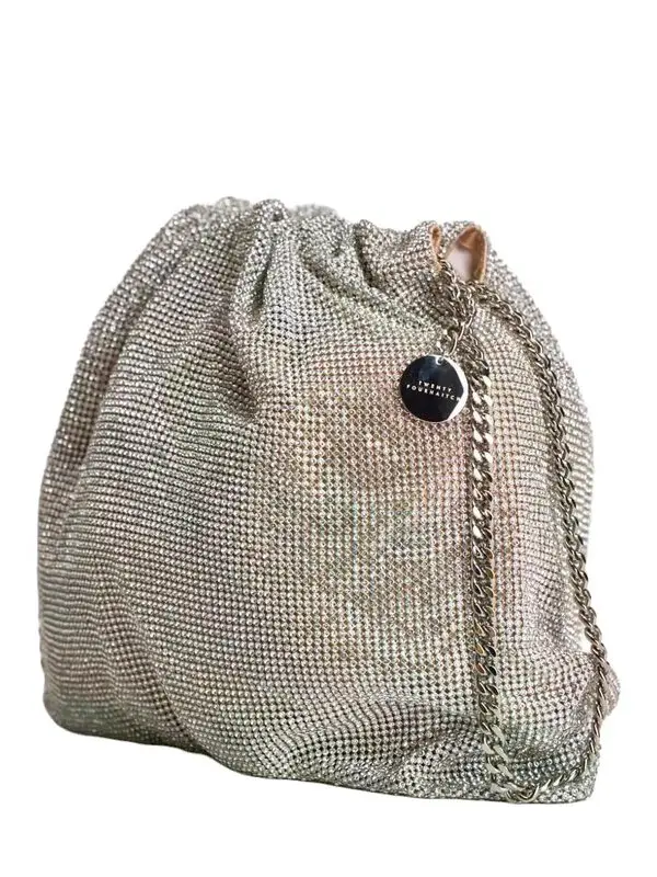 TWENTY FOURHAITCH Rhinestone Embellished Bucket Bag With Chain Detail - Silver