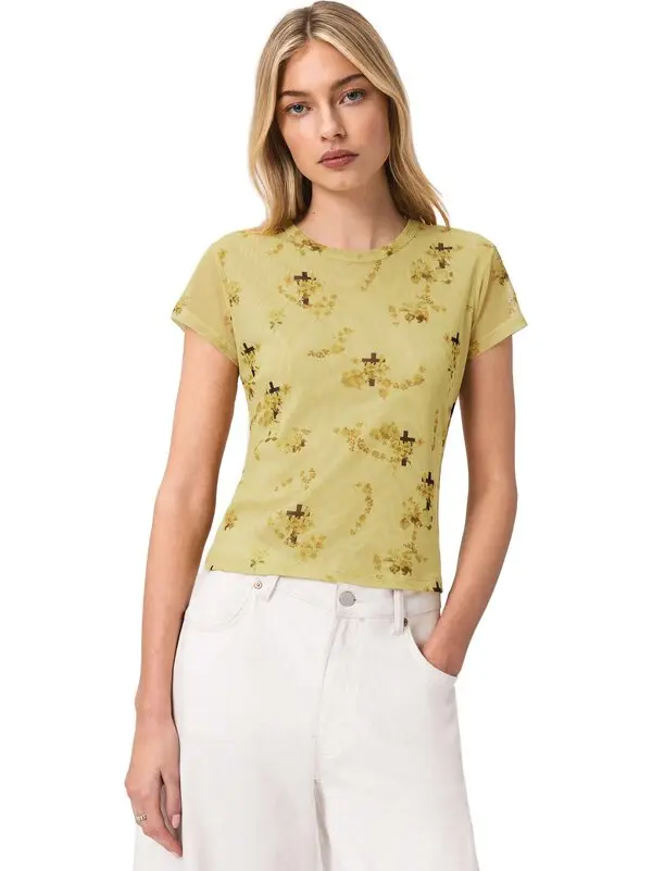 ALLSAINTS Ellie Mesh Floral T-shirt - Empoli Yellow