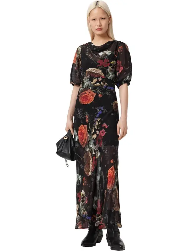 ALLSAINTS Tiwa Floral Midi Dress - Black