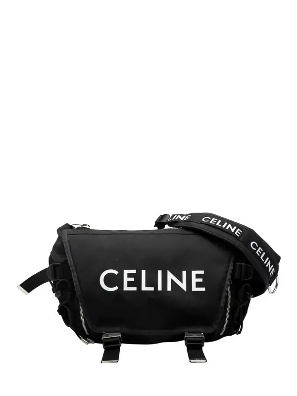 Celine 2022 Medium Nylon Logo Trekking Messenger Bag - Black