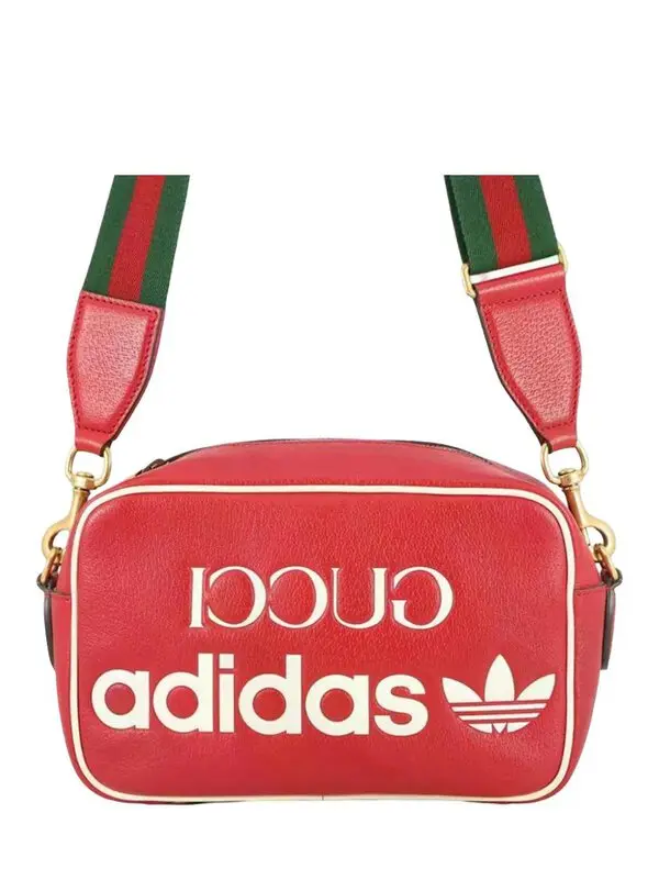 Gucci Adidas Small Leather Web Crossbody Bag - Red