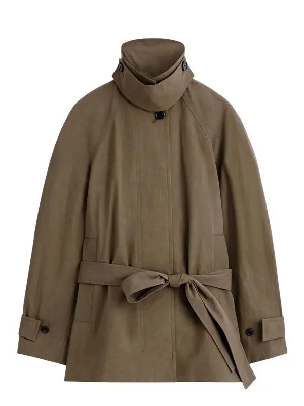 Cos Belted Cotton Short Trench Coat - Beige