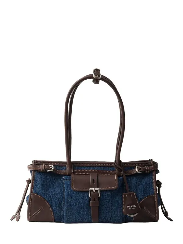 Prada Bonnie Medium Denim And Leather Handbag - Blue
