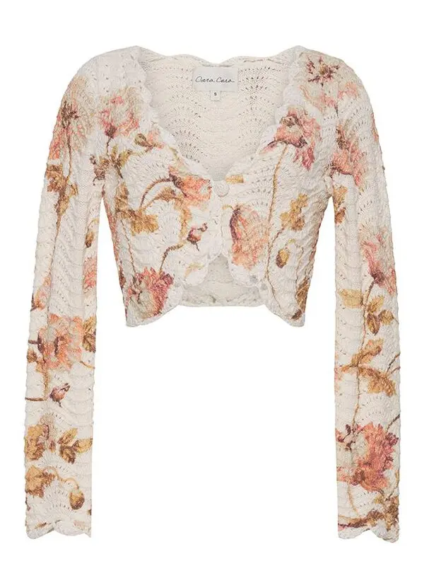 Cara Cara Cropped Crochet Cardigan - Lockwood Flora Egret
