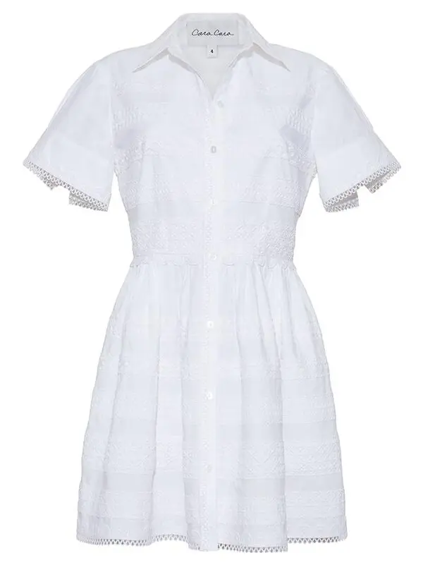 Cara Cara Kai Mini Shirt Dress - Lace Inserts White