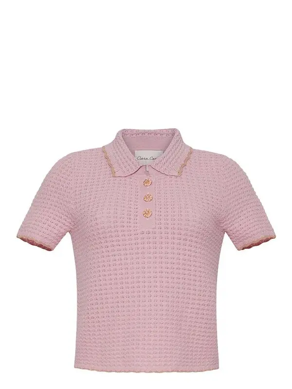 Cara Cara Melody Pointelle Polo - Light Pink With Taupe Tipping