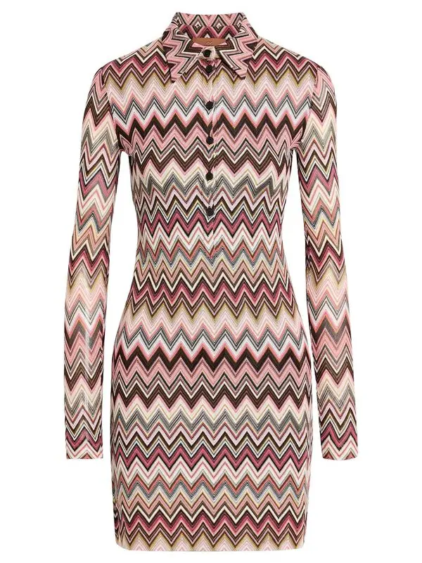 Missoni Crochet-knit Mini Shirt Dress - Pink