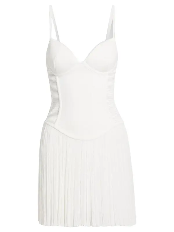 Balmain Pleated Ribbed And Crochet-knit Mini Dress - White