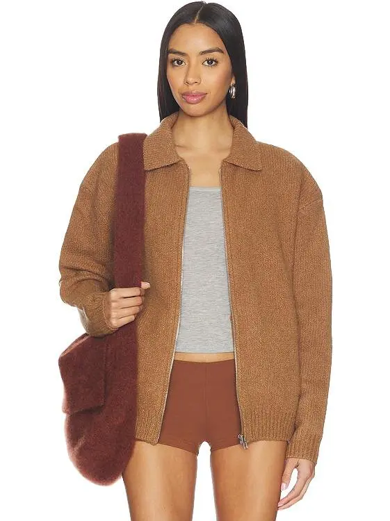 AYA MUSE Knit Zip Up Jacket With Collar - Deep Camel