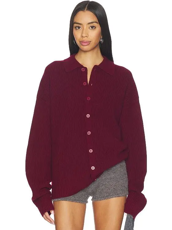 AYA MUSE Relaxed Knit Button-up Sweater - Wine