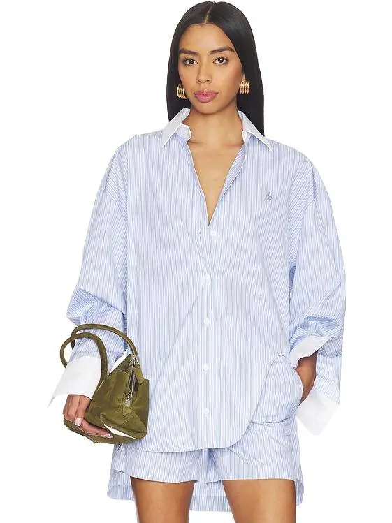 Attico Striped Button Down Shirt - Light Blue & White