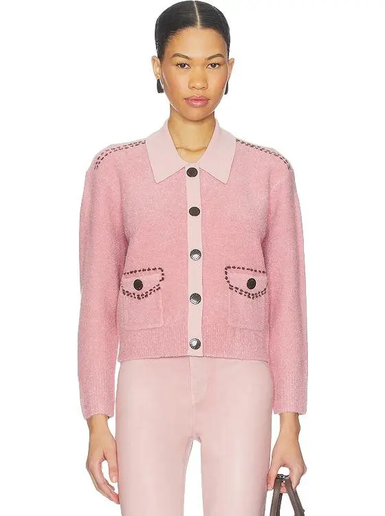 L'Agence Poetry Stitch Crop Cardigan - Mauve Rose & Dark Brown