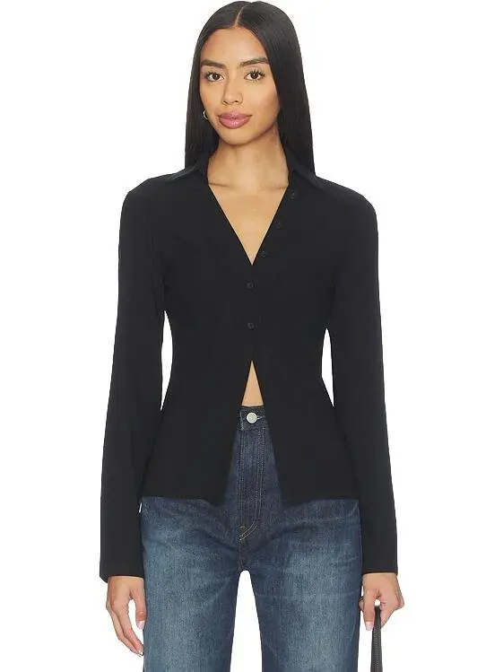 ALL THE WAYS Madeline Button Front Top - Black