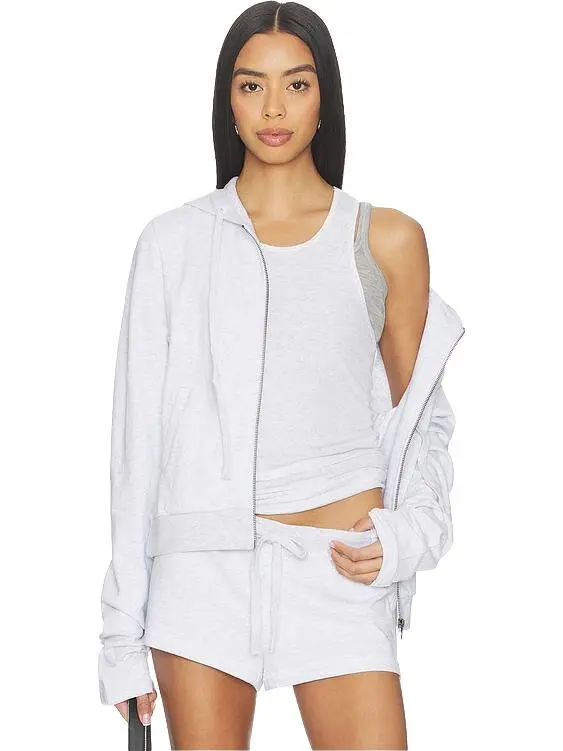 ENTIRE STUDIOS Lightweight Cropped Zip Up Hoodie - Heather Grey