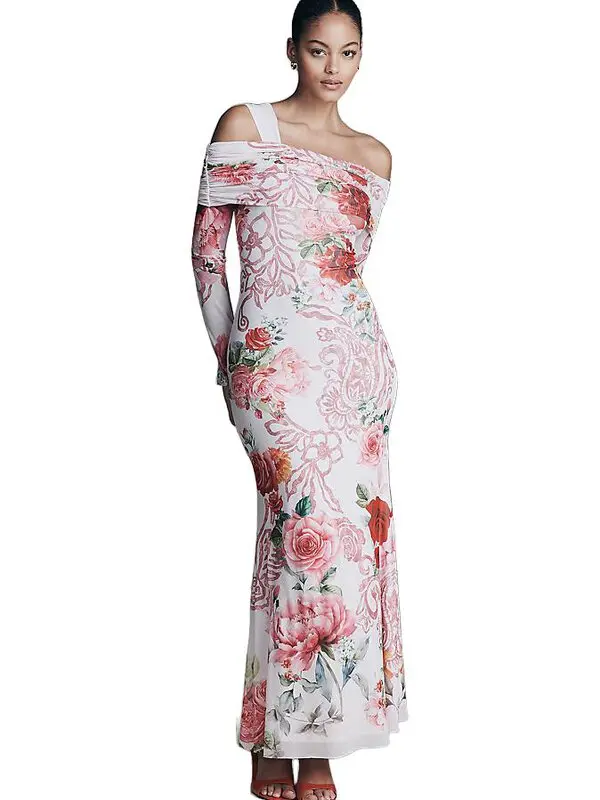 AFRM Off-shoulder Mesh Maxi Dress - Wing Rose