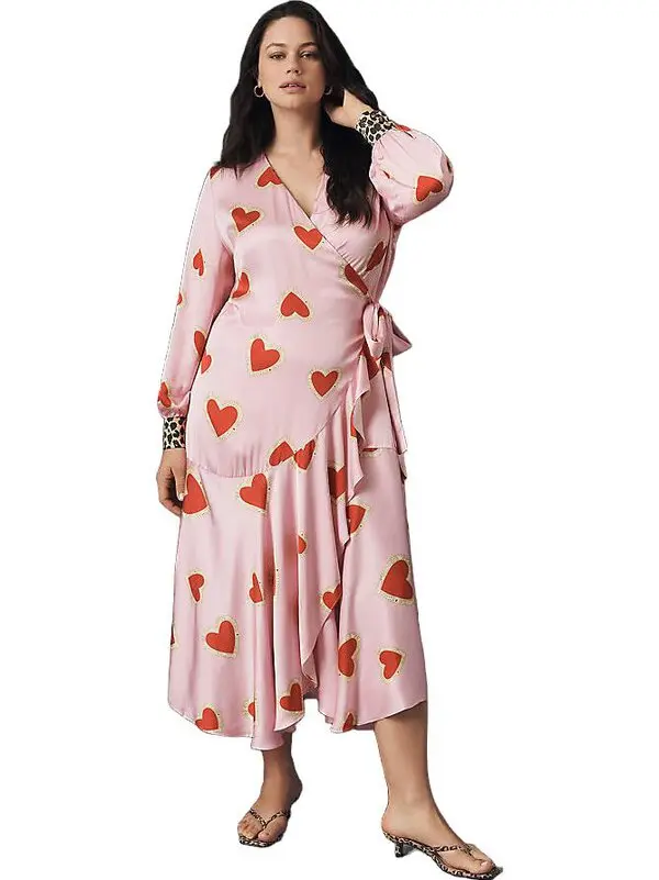 NEVER FULLY DRESSED Mesh Heart Wrap Maxi Dress - Pink Pattern