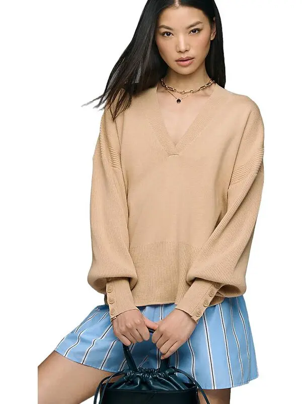 Maeve V-neck Wool Blend Pullover Sweater - Neutral