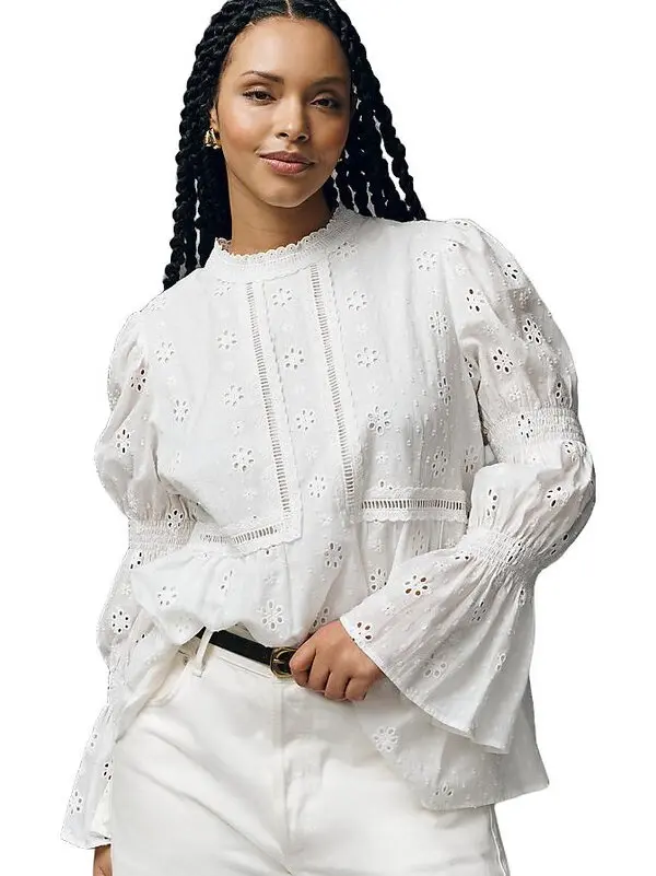 English Factory Embroidered Cotton Top - White