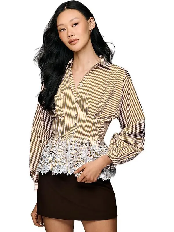 EN SAISON Juliette Buttondown Top - Brown Stripe