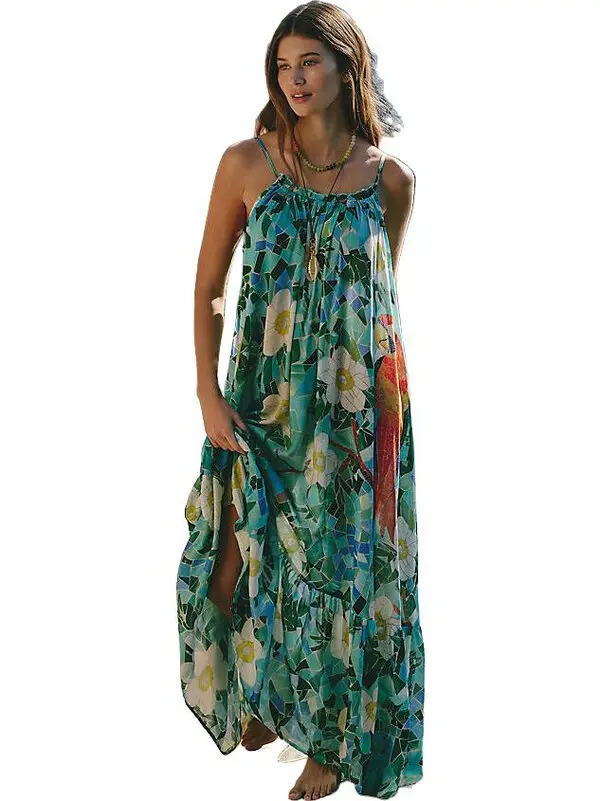 CELANDINE Malika Printed Maxi Dress - Blue Green