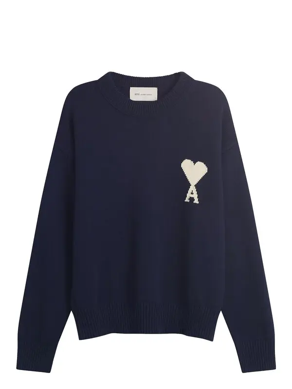 Ami Crewneck Sweater With De Coeur - Encre/ecru