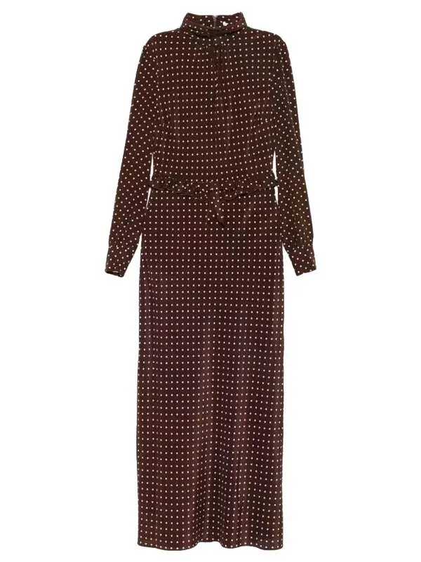 Alessandra Rich Polka Dot Print High-neck Midi Dress - Brown