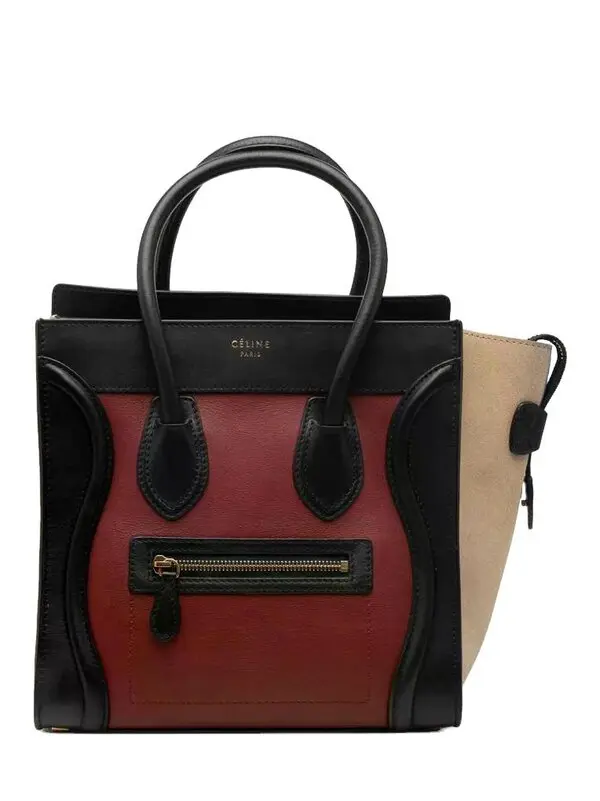 Celine 2012 Micro Tricolor Leather Luggage Tote Bag - Red
