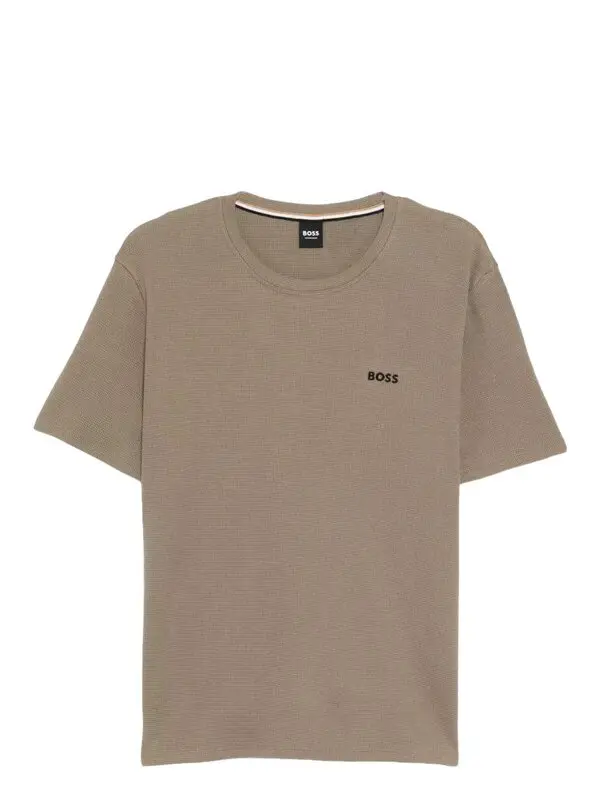 BOSS Logo-embroidered Waffle T-shirt - Neutrals