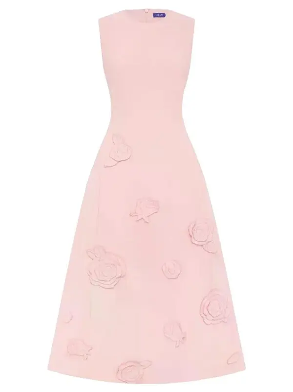 LEO LIN Cleo Rose Appliqué Midi Dress - Pink