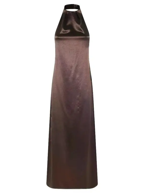 ALYSI Halterneck Slit Maxi Dress - Brown