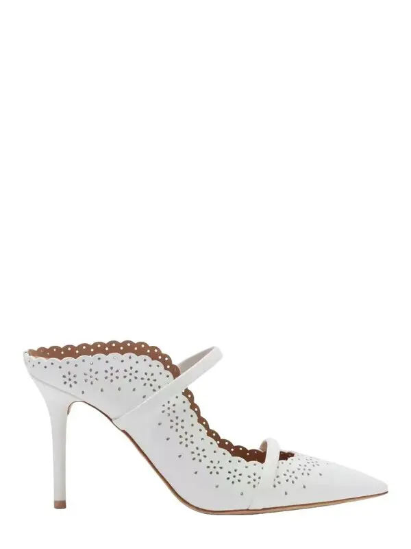 MALONE SOULIERS Pointed-toe Scalloped-trim Heeled Pumps - White