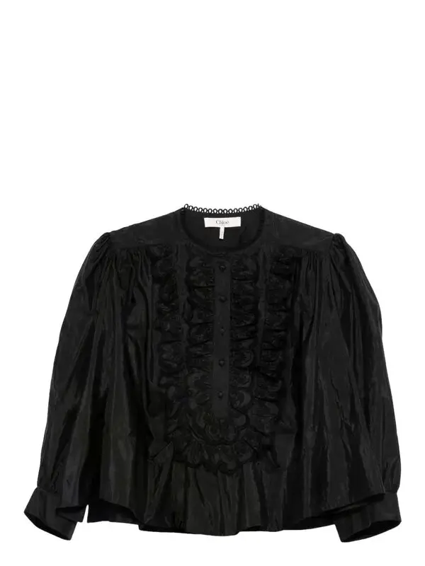Chloé Ruffled Bib Blouse - Black