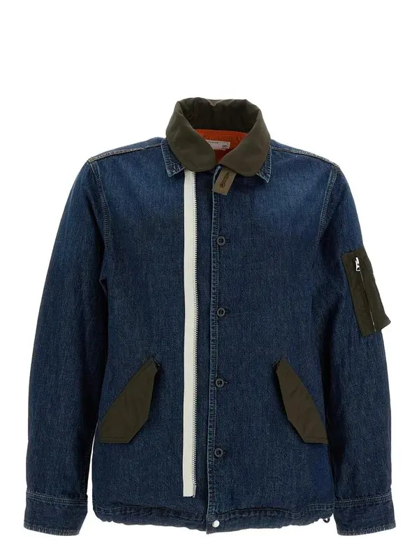Sacai Denim And Nylon Twill Jacket - Blue