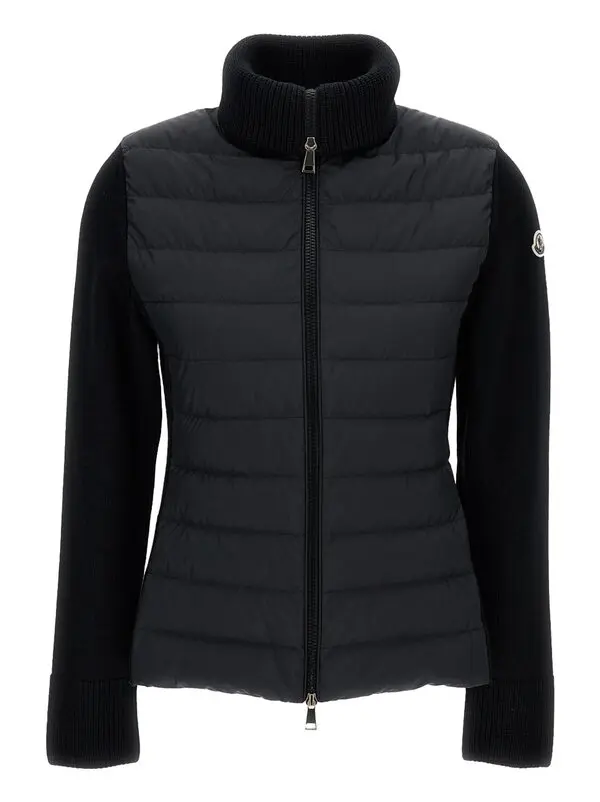 Moncler Padded Wool Blend Cardigan - Black