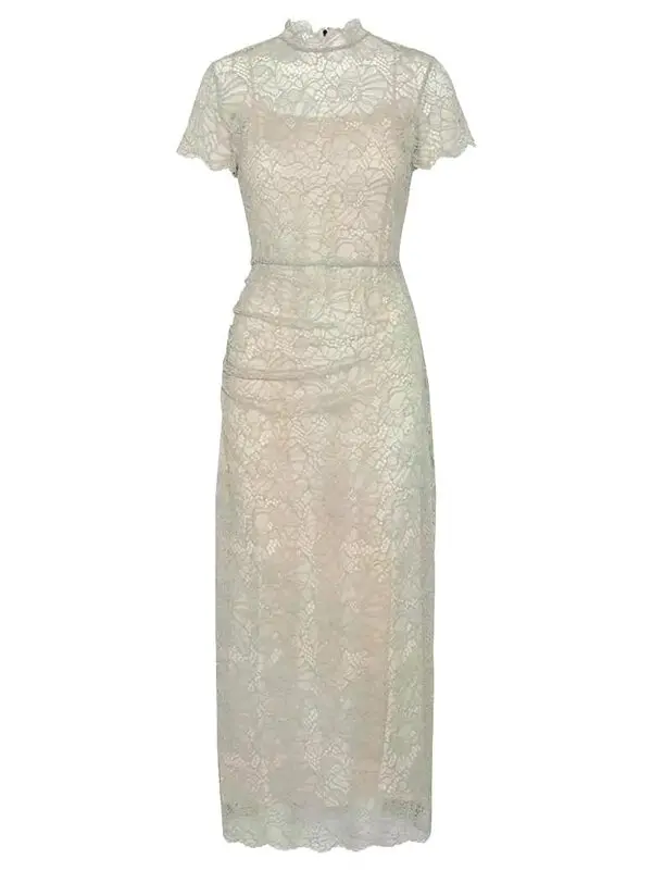 Remain Birger Christensen Lace Ruched Midi Dress - Neutrals
