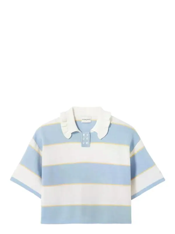 Claudie Pierlot Striped Ruffled-detail T-shirt - Blue