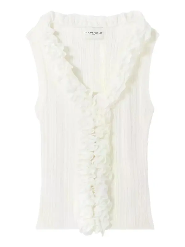 Claudie Pierlot Ruffled Ribbed Top - White