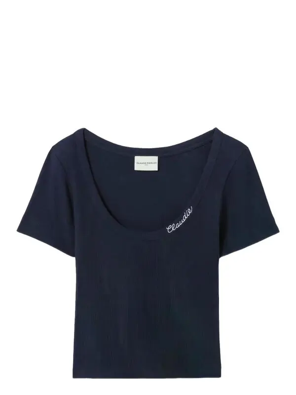 Claudie Pierlot Embroidered-logo Ribbed T-shirt - Blue