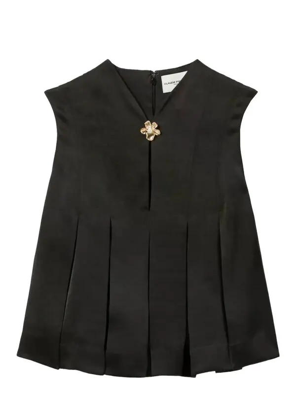 Claudie Pierlot Pleated Top With Flower Embellishment - Black