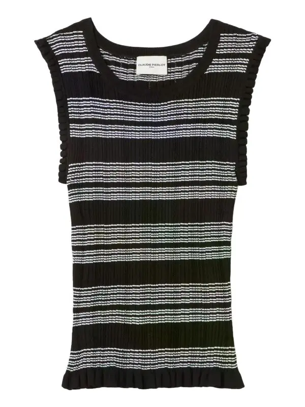 Claudie Pierlot Striped Ruffled Top - Black