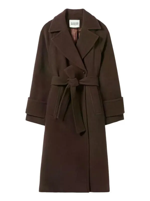 Claudie Pierlot Belted Double-breasted Coat - Brown
