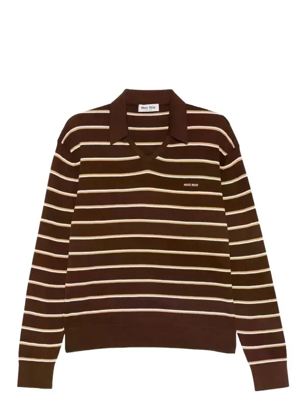 Miu Miu Striped V-neck T-shirt - Brown