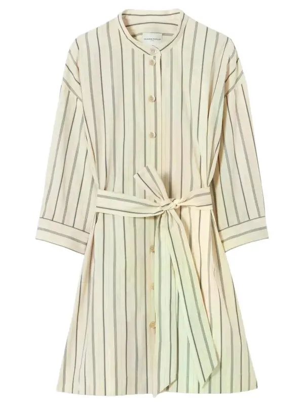 Claudie Pierlot Striped Belted Mini Dress - Neutrals