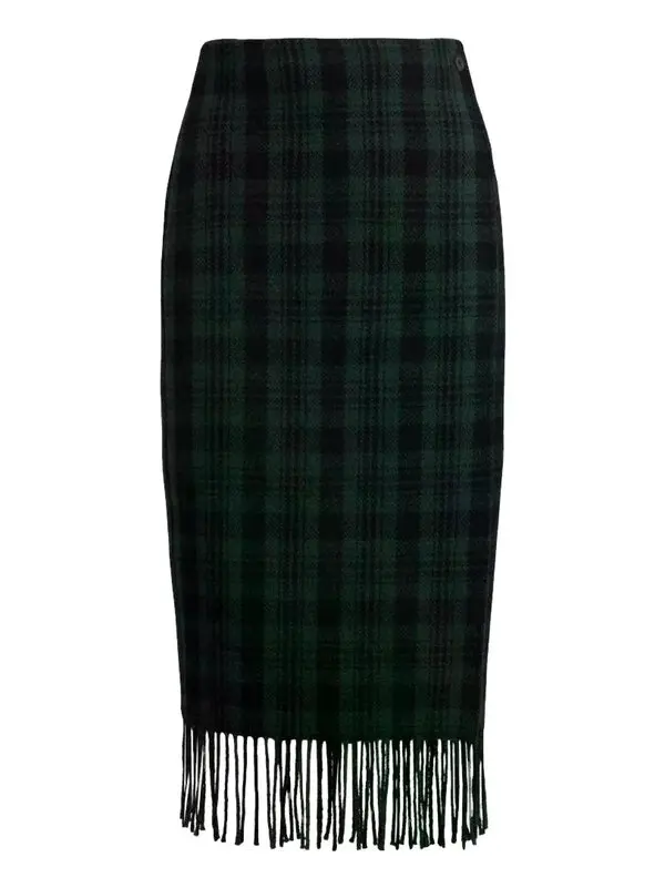Polo Ralph Lauren Check Midi Skirt With Fringe - Green