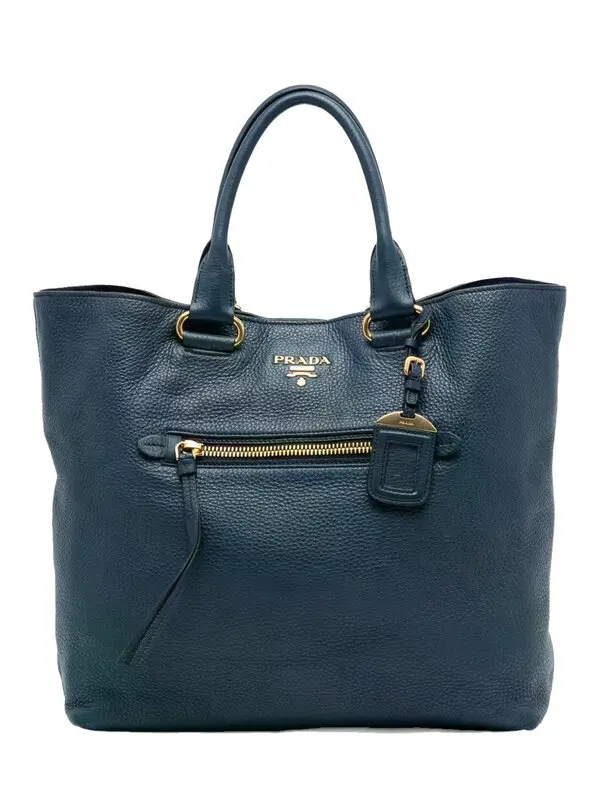 Prada Vitello Daino Open Convertible Tote Satchel - Blue