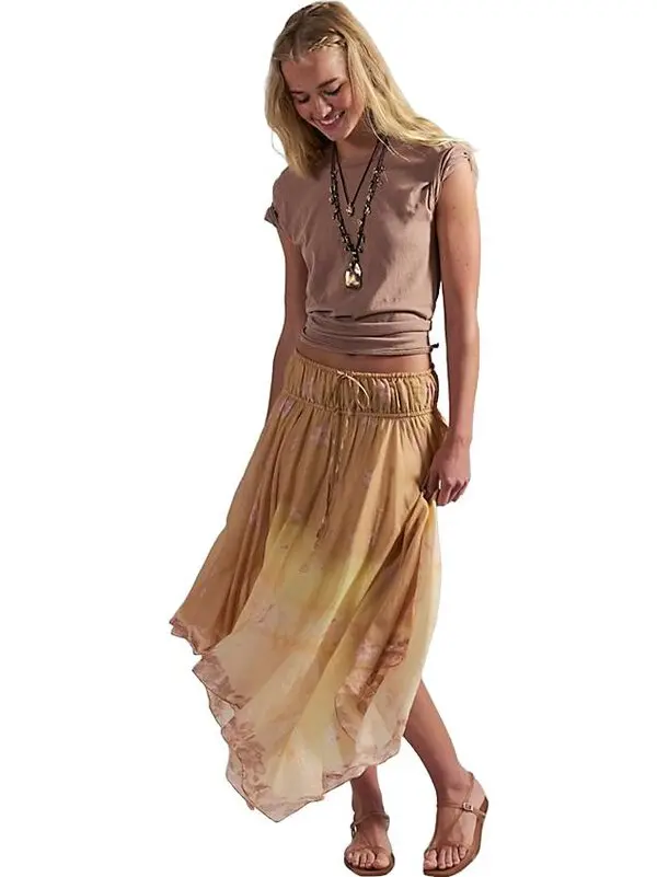 Free People Fp One Kaia Asymmetrical Printed Midi Skirt - Desert Mirage Combo