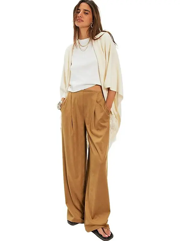 Norma Kamali Pleated Faux Suede Trousers - Camel