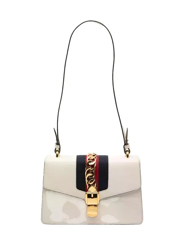 Gucci Small Leather Sylvie Web Satchel - White